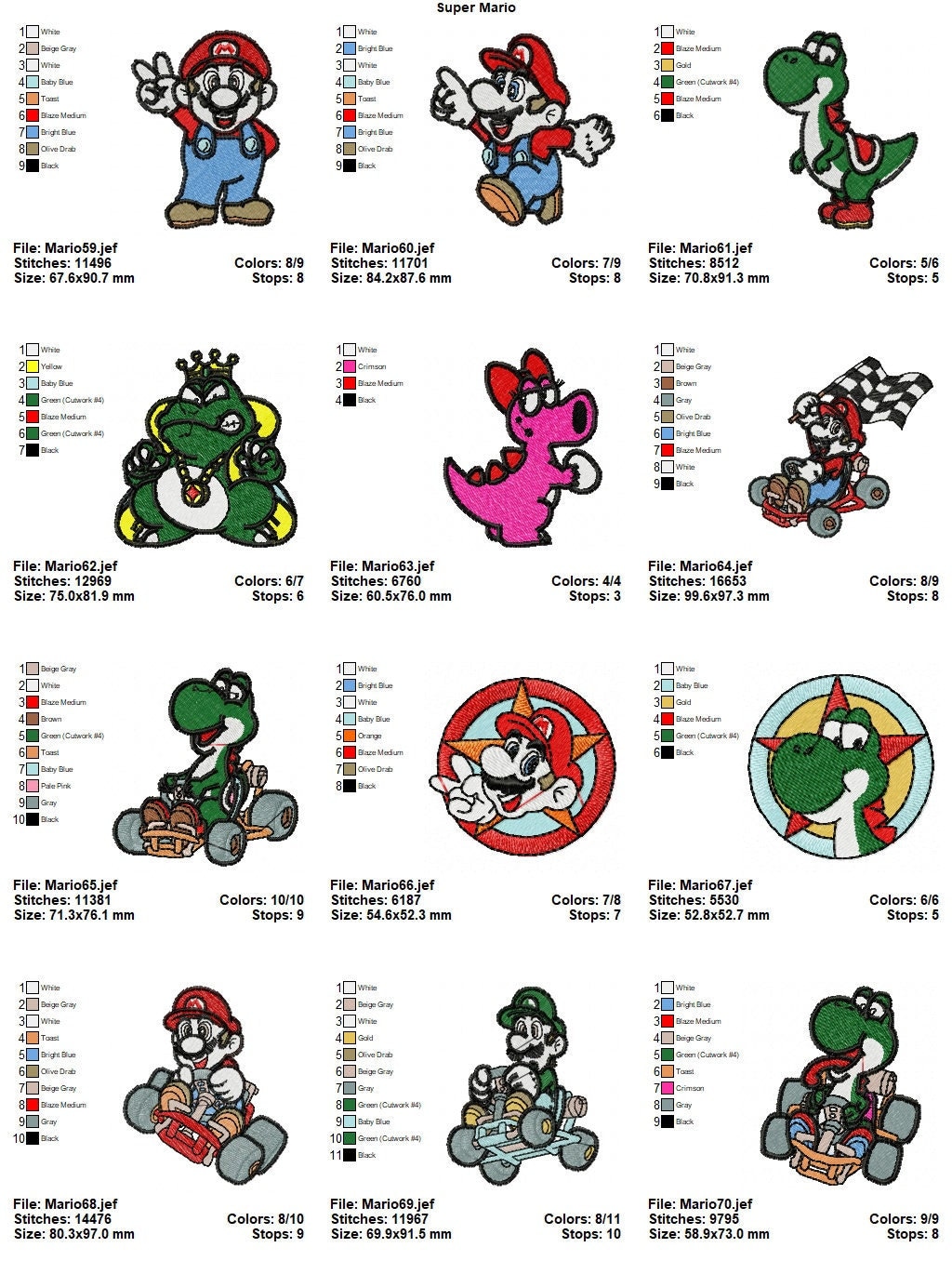 135 Designs, Super Mario Machine Embroidery Designs, Mario Embroidery ...