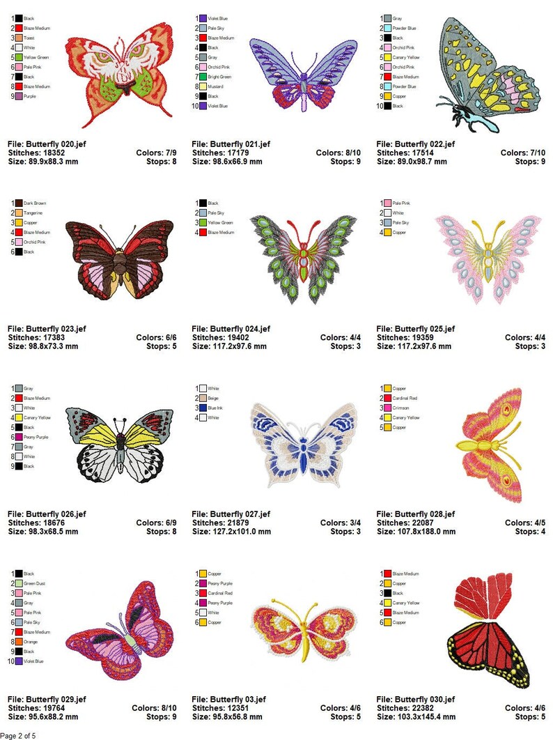 60 Butterflies Embroidery Designs Butterfly Embroidery | Etsy