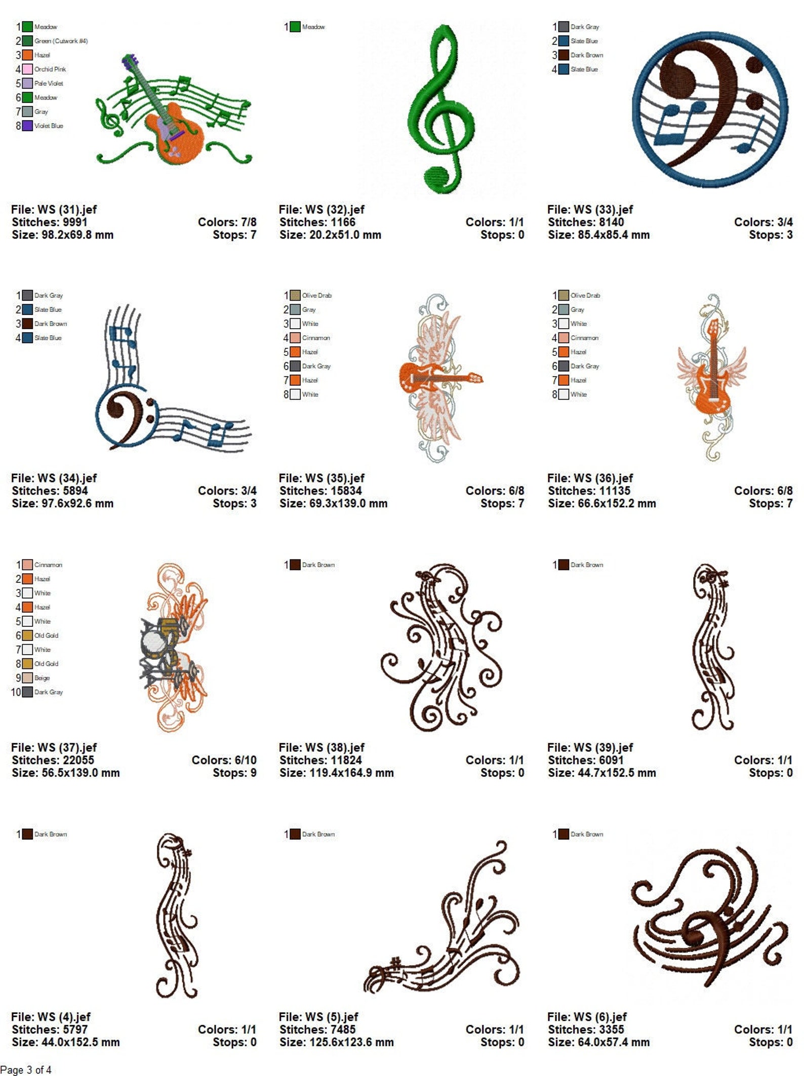 39 Designs - Musical Instrument Collection - Notes Machine Embroidery ...