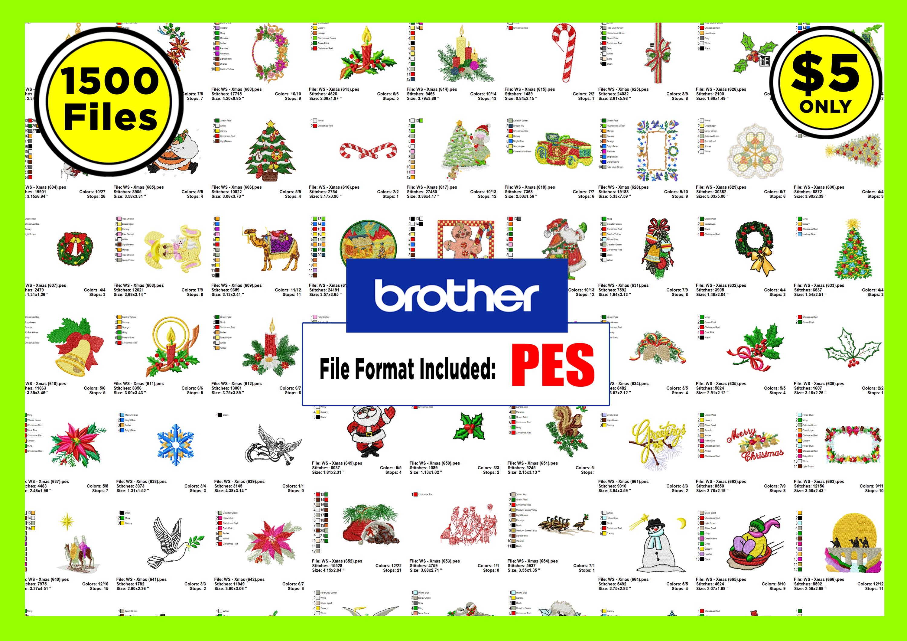 BROTHER PES - 1500 Embroidery Files Collection - Christmas Embroidery ...