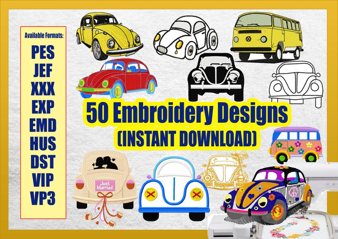 50 Embroidery Designs, Embroidery Designs, Volkswagen Car Collection ...