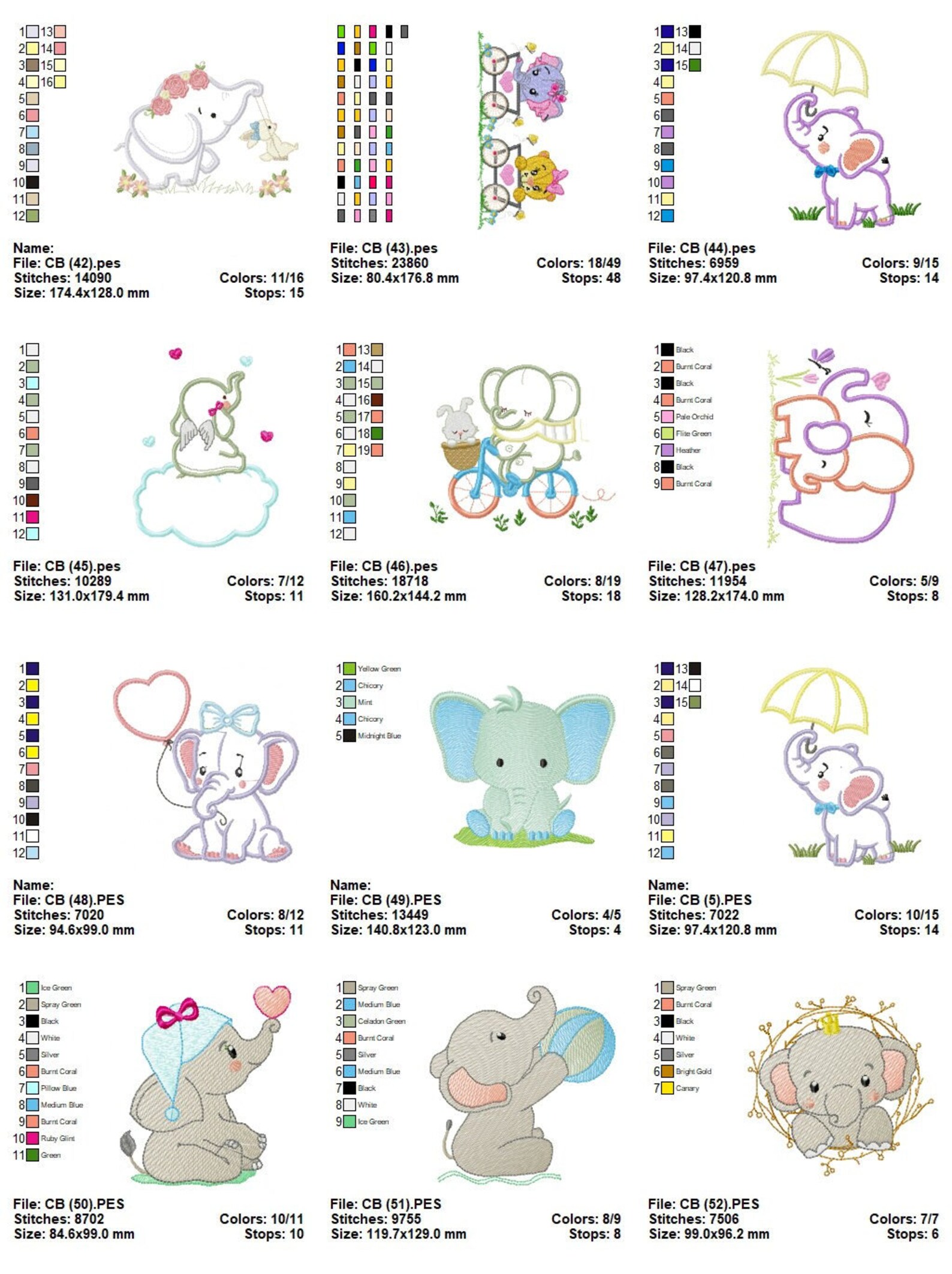 Embroidery Files 50 Designs Elephants Embroidery Design - Etsy