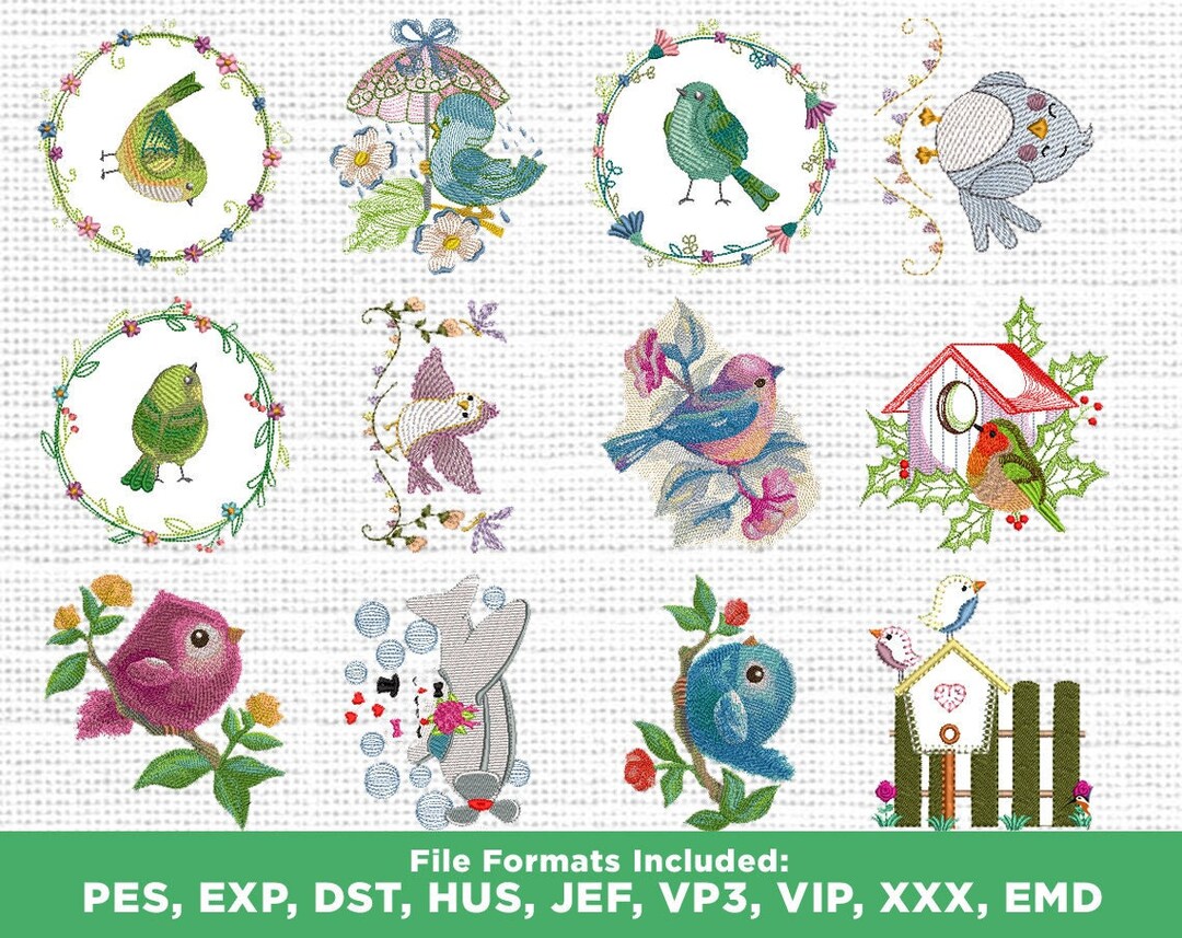 75 Birds Embroidery Designs - Cute Bird Applique Embroidery Design ...