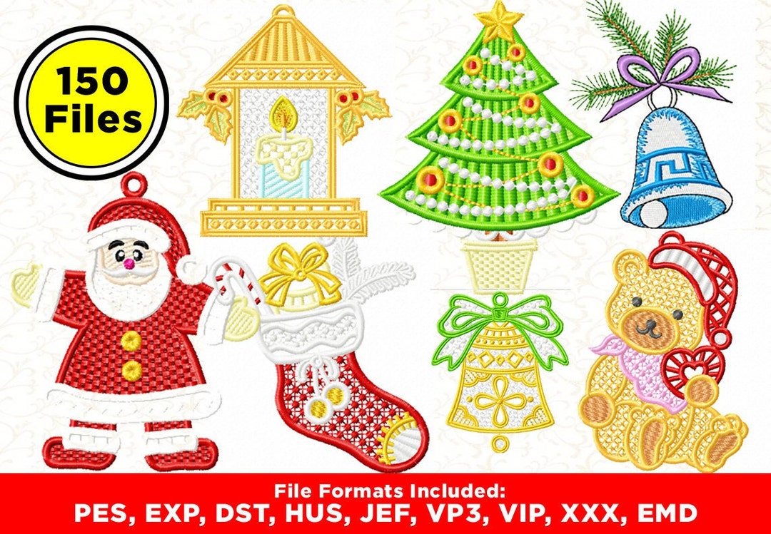 150 Christmas Designs for Embroidery Machine, Christmas Decorations ...
