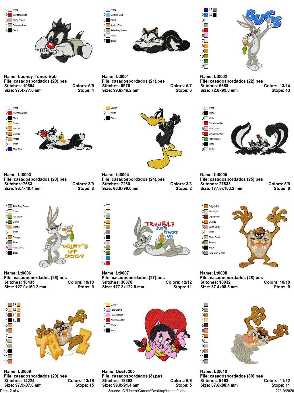 Looney Tunes Embroidery - 46 Design Bundle (instant Download) - Etsy