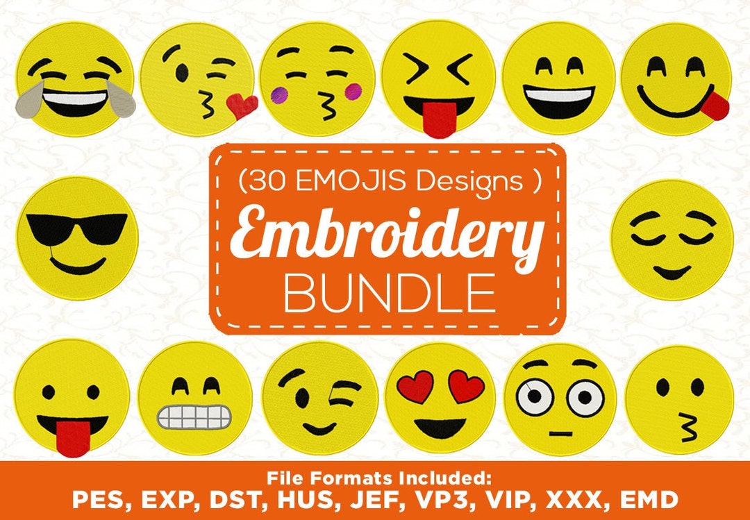 Embroidery Designs Bundle, 30 Emoji Embroidery Designs, Emoji Applique ...
