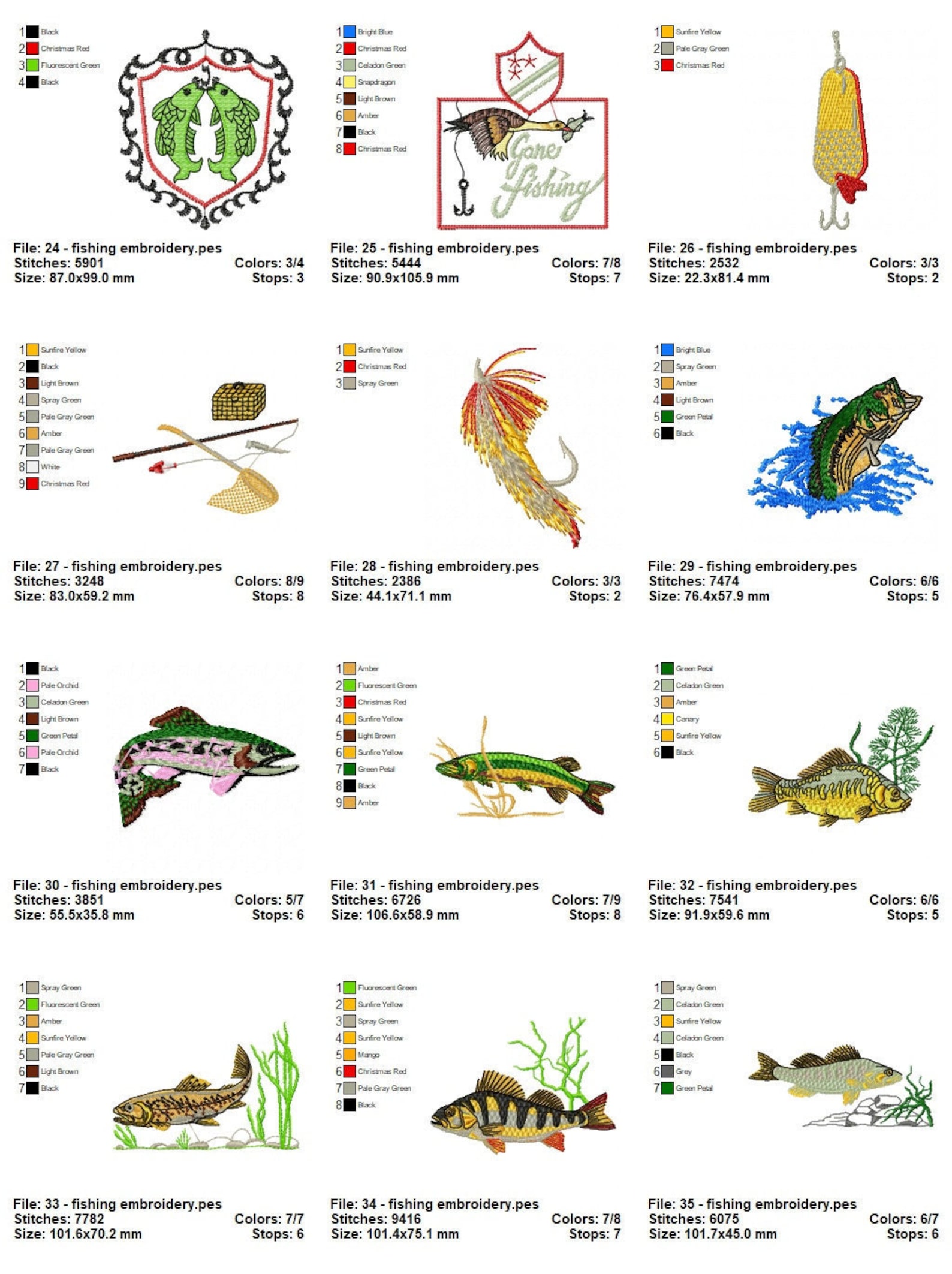 94 Fishing Embroidery Designs - Fish Hook Embroidery- Fisherman ...