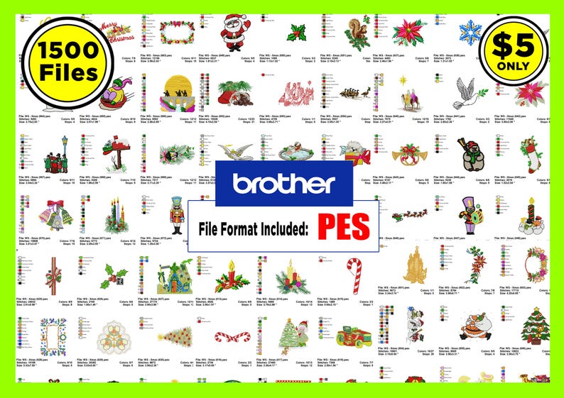 BROTHER PES - 1500 Embroidery Files Collection - Christmas Embroidery ...