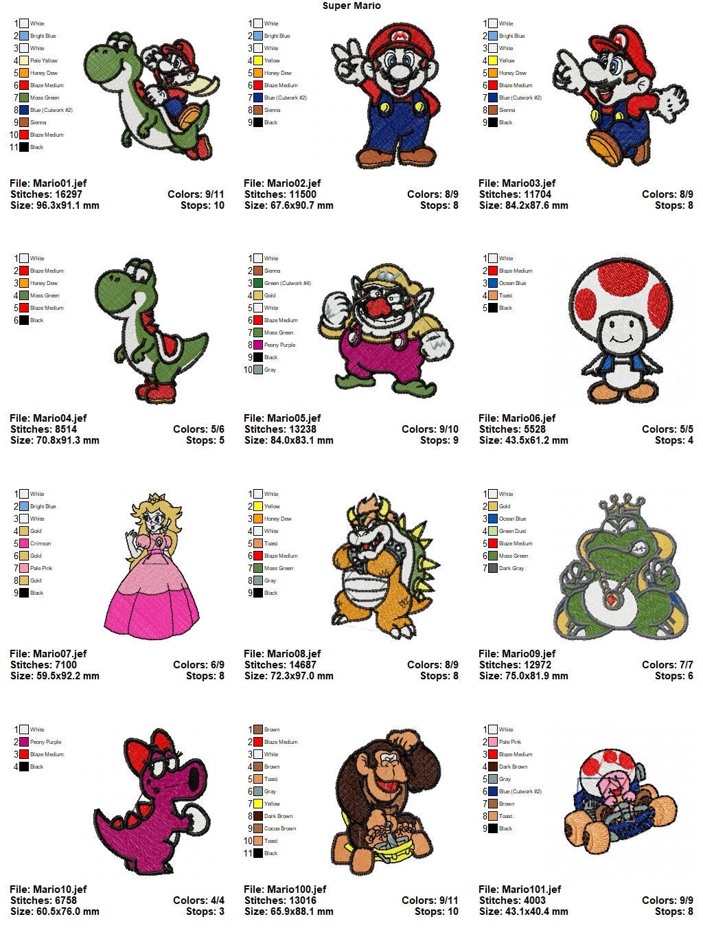 135 Designs, Super Mario Machine Embroidery Designs, Mario Embroidery ...