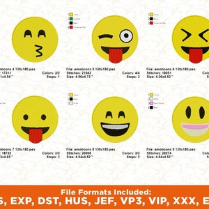 Embroidery Designs Bundle, 30 Emoji Embroidery Designs, Emoji Applique, Emoticon Embroidery ...