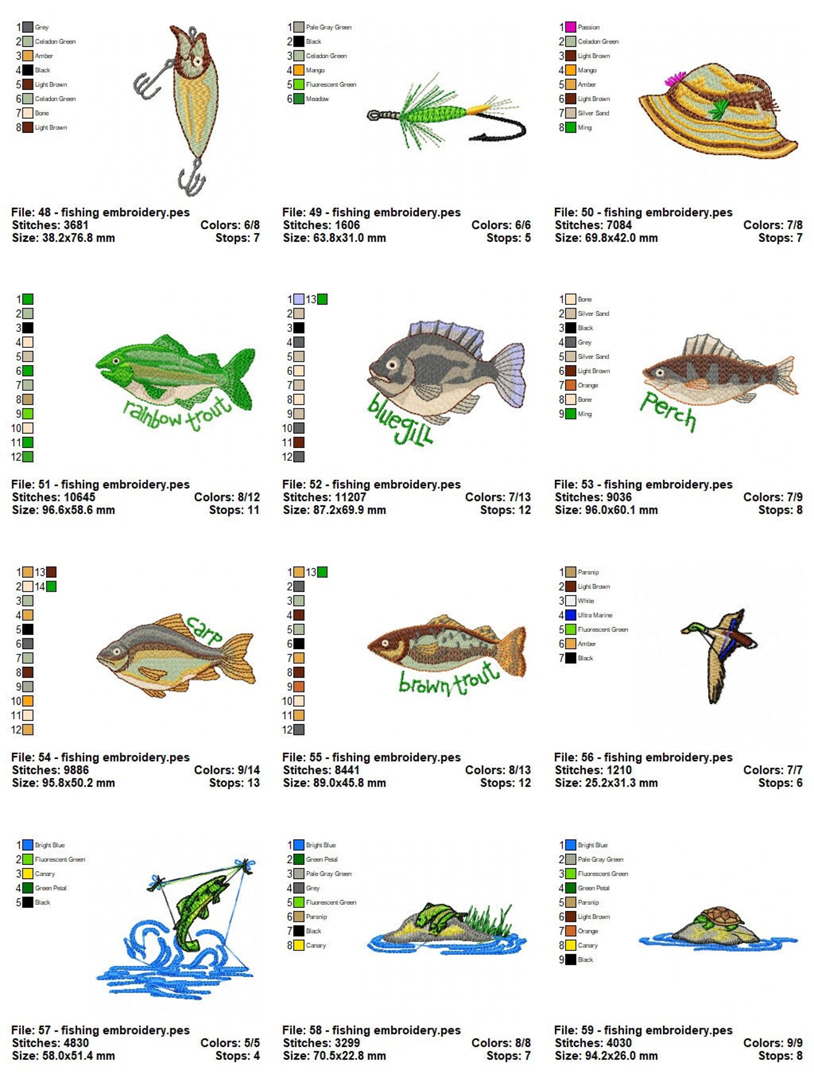 94 Fishing Embroidery Designs - Fish Hook Embroidery- Fisherman ...