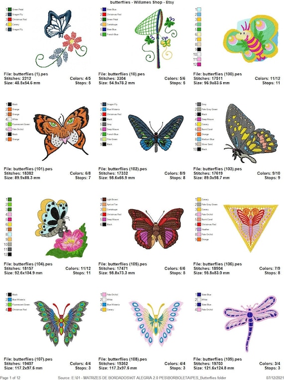 134 Butterfly Embroidery Machine Designs Bundle Set Designs - Etsy