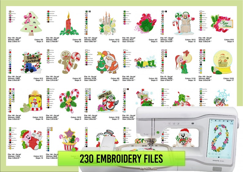 230 Christmas Embroidery Designs Bundle, Xmas Merry Chrismas, Includes ...