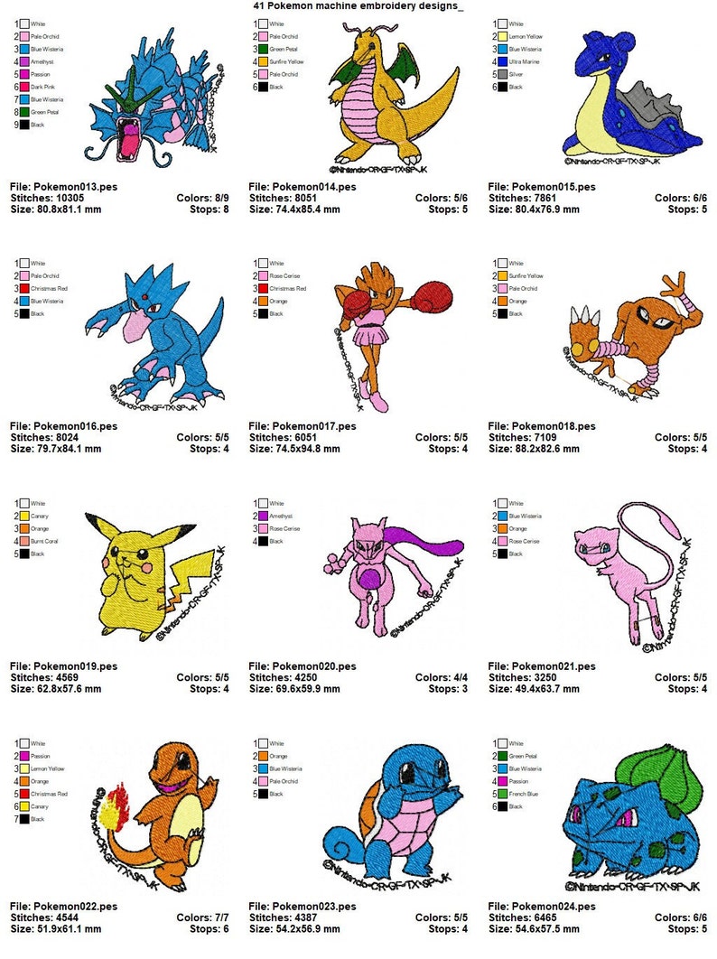 41 Pokemon Machine Embroidery Designs INSTANT DOWNLOAD - Etsy Canada