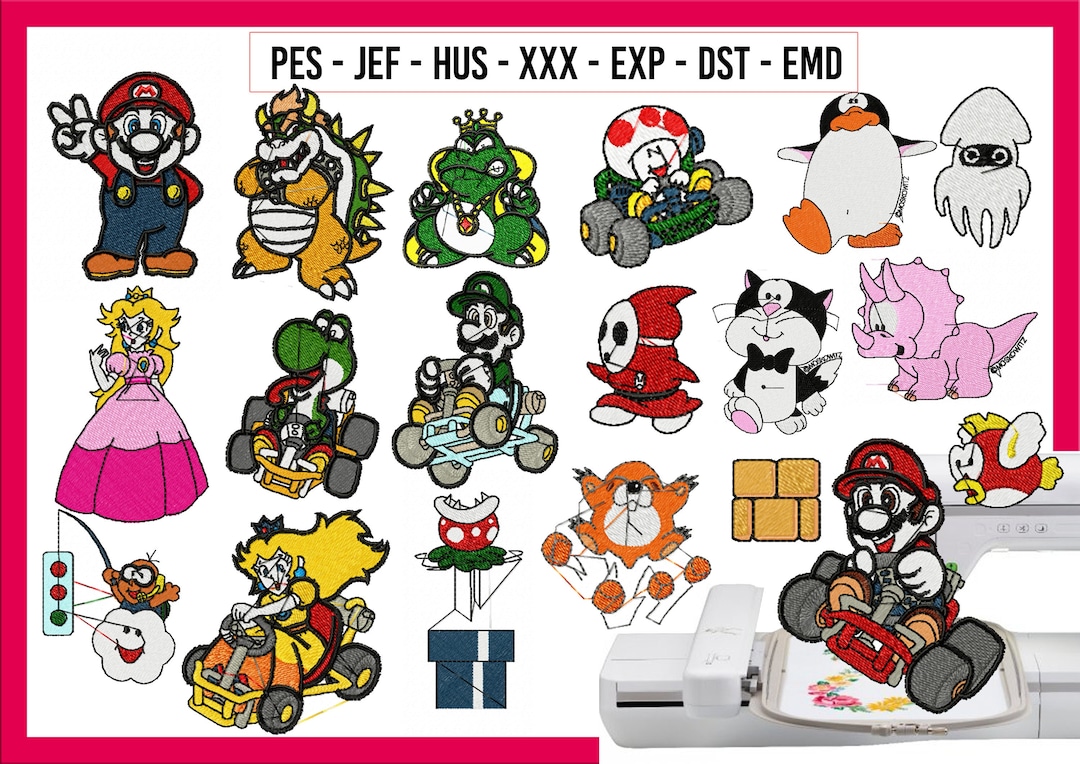 135 Designs, Super Mario Machine Embroidery Designs, Mario Embroidery ...