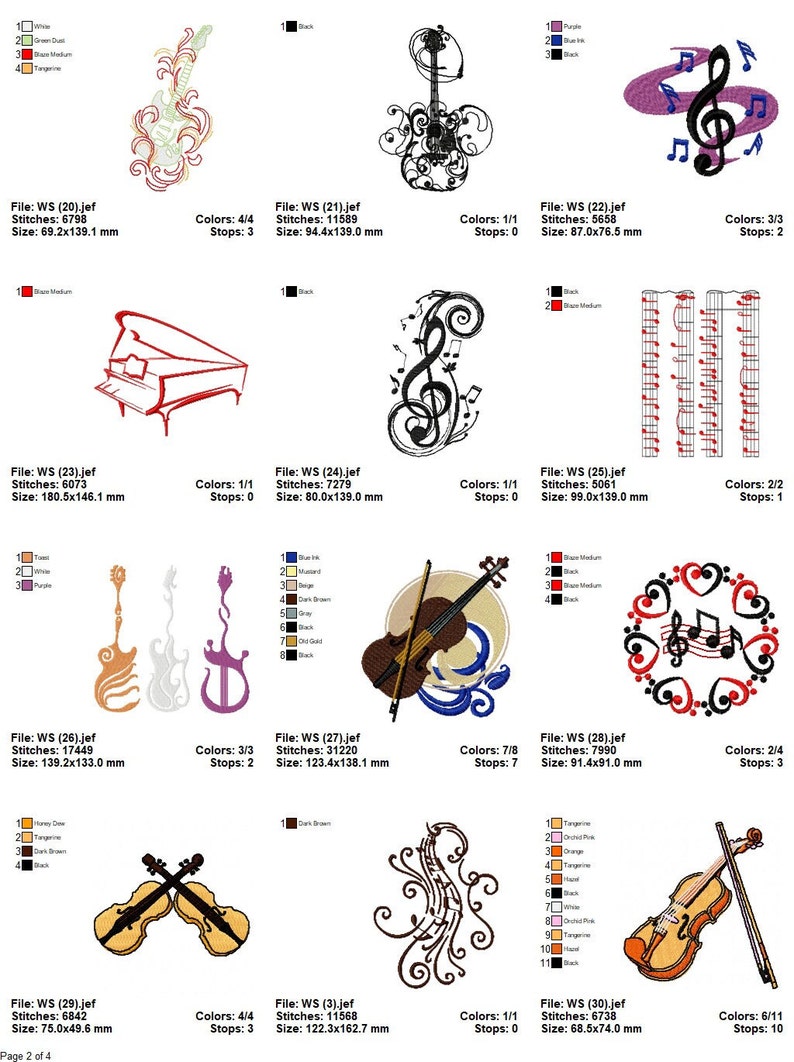 39 Designs - Musical Instrument Collection - Notes Machine Embroidery ...