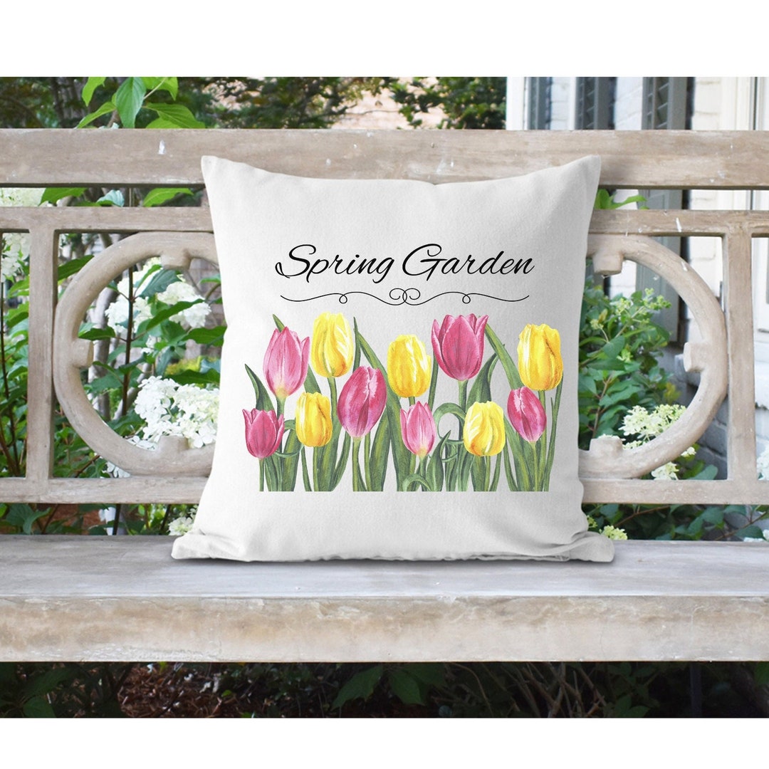Throw Pillow Cover, Spring Garden, Indoor/outdoor, Tulips, Spring ...