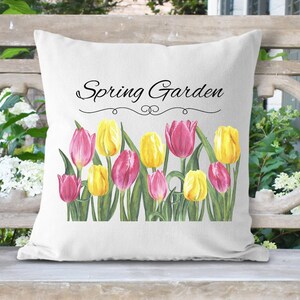 Throw Pillow Cover, Spring Garden, Indoor/outdoor, Tulips, Spring ...