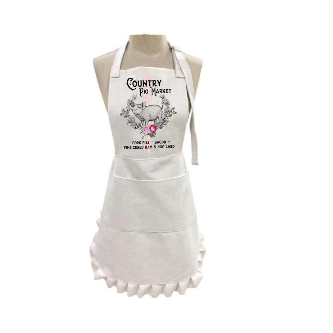 French Country, Farmhouse, Ruffled Apron, Pig, Spring, Housewarming ...
