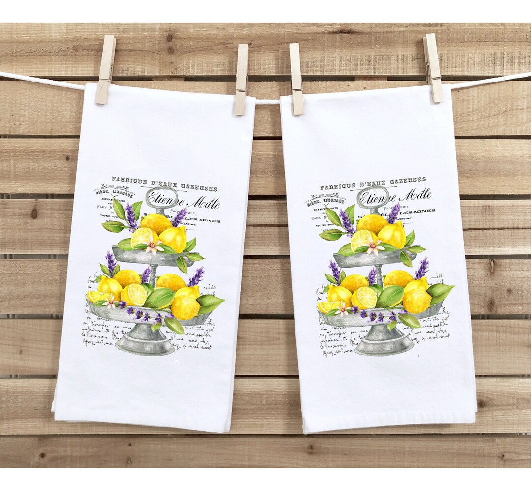 French Country, Lemon and Lavender Hand Towels, Set of 2 or 4, Kitchen ...