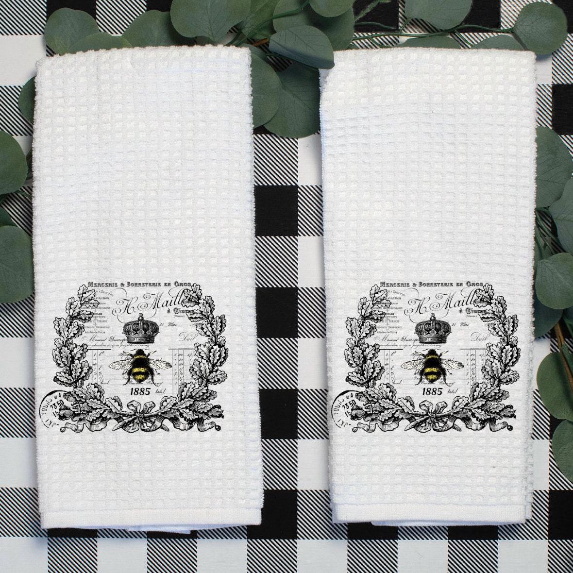 French Country Tea Towels Yellow Bee Set of 2 Kitchen or | Etsy