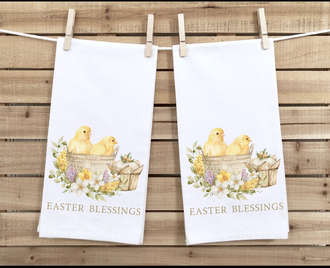 Easter Decorative Towels, Set of 2, Easter Chicks, Blessings, Yellow ...