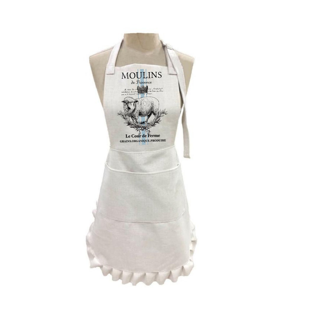 French Country, Farmhouse, Ruffled Apron, Sheep, Spring, Mother's Day ...