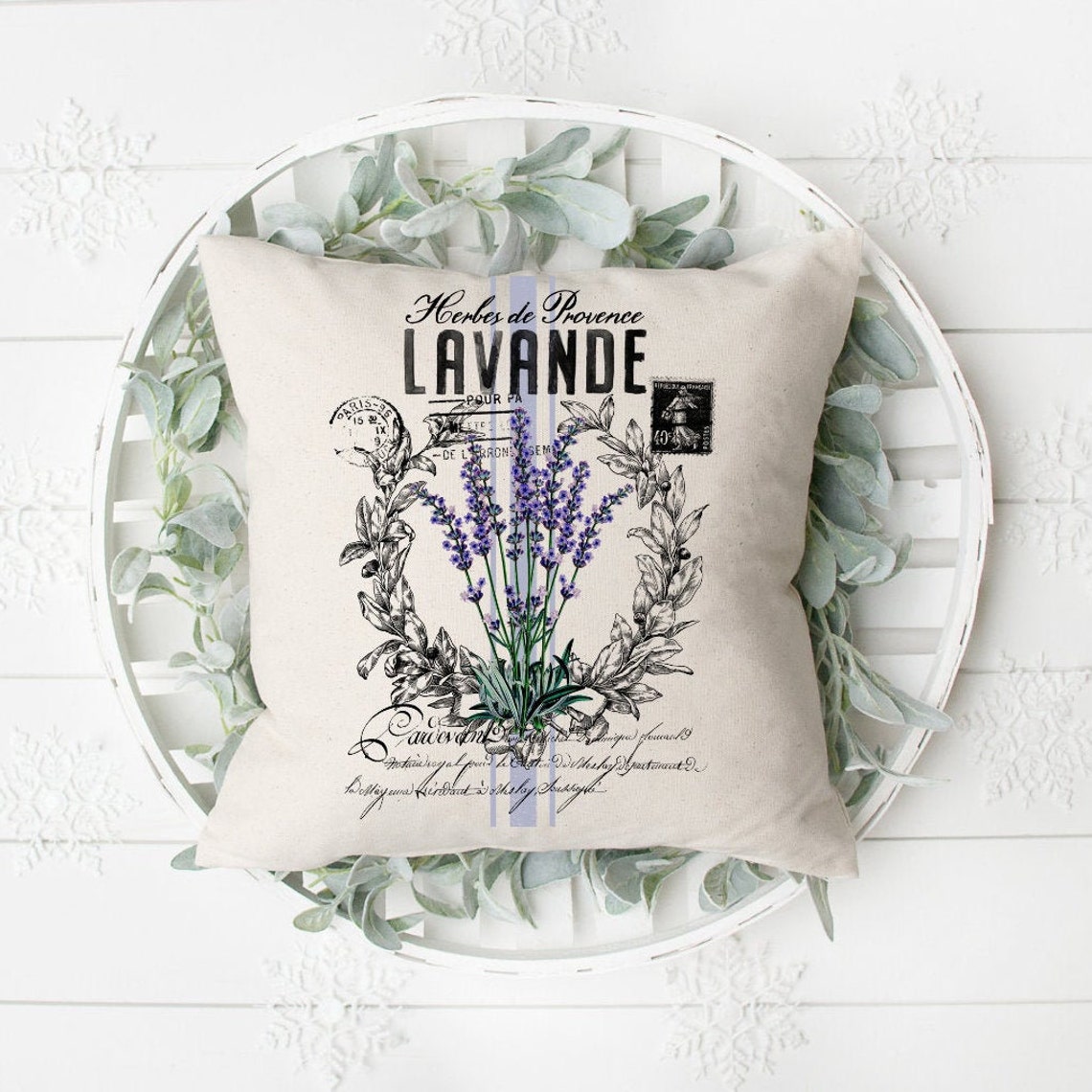 French Country Throw Pillow Cover Lavende Grain Sack - Etsy
