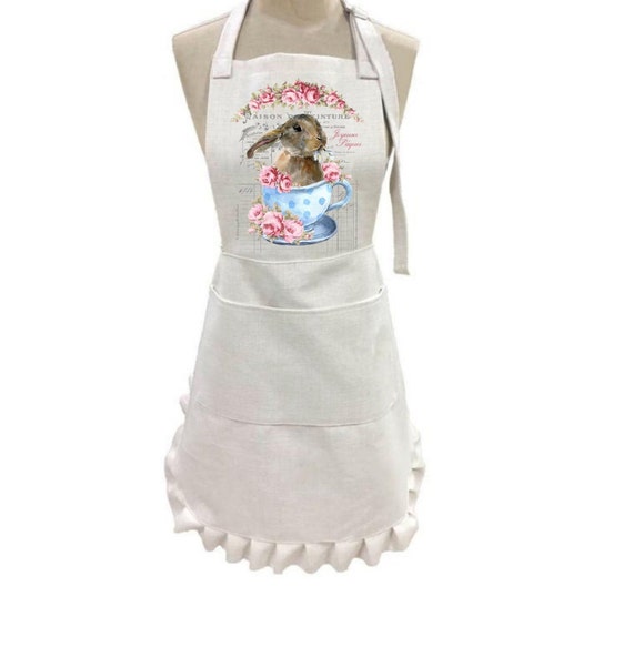 Shabby Chic Bunny Farmhouse Ruffled Apron Spring Large - Etsy