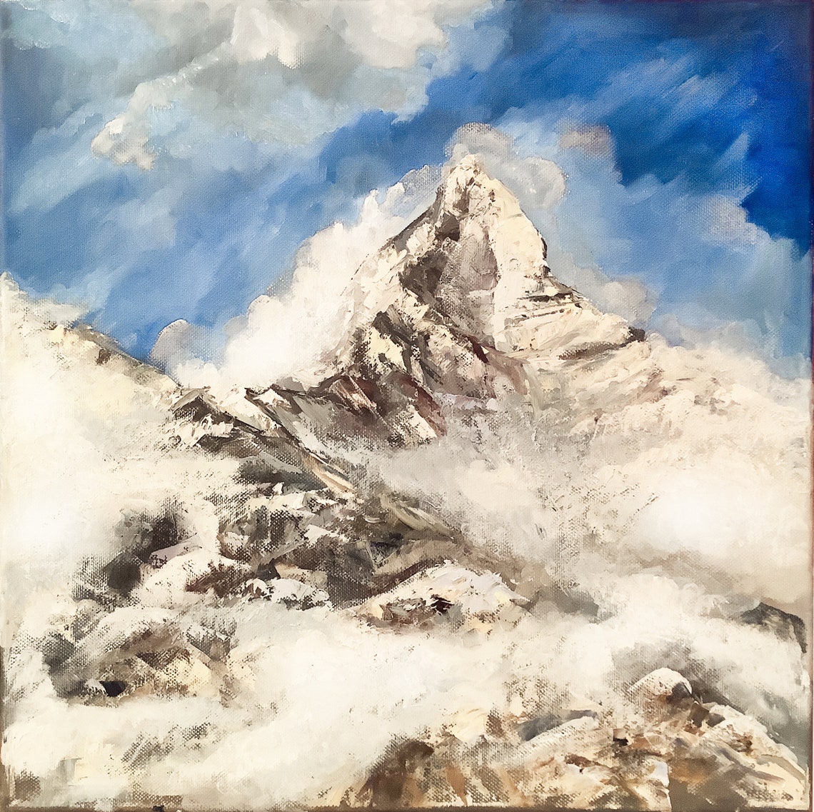 Snow Mountain original oil painting on canvas in a modern | Etsy