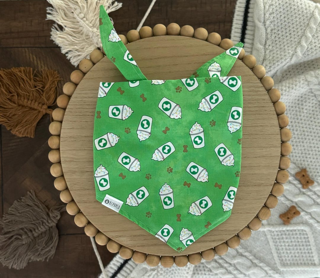 Pup Cup! Bandana | Whipped Cream Cup on Green Cotton Tie on Bandana - Etsy