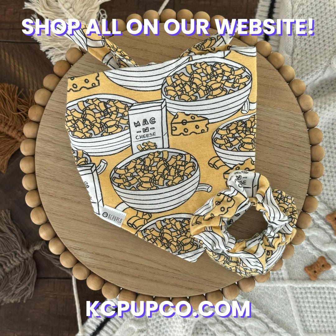 Toby Bandana | Mac and Cheese on White Flannel Tie on Bandana - Etsy