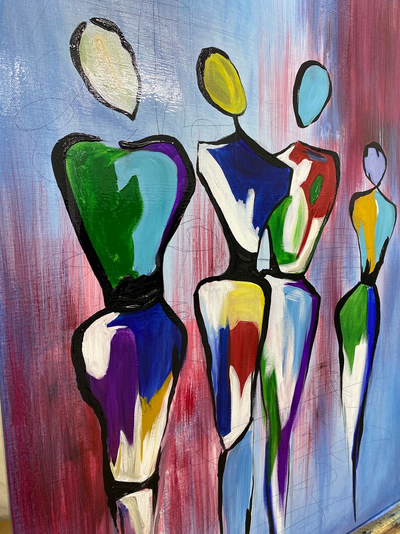 Abstract Figurative Painting Colorful Wall Art Canvas Figure - Etsy