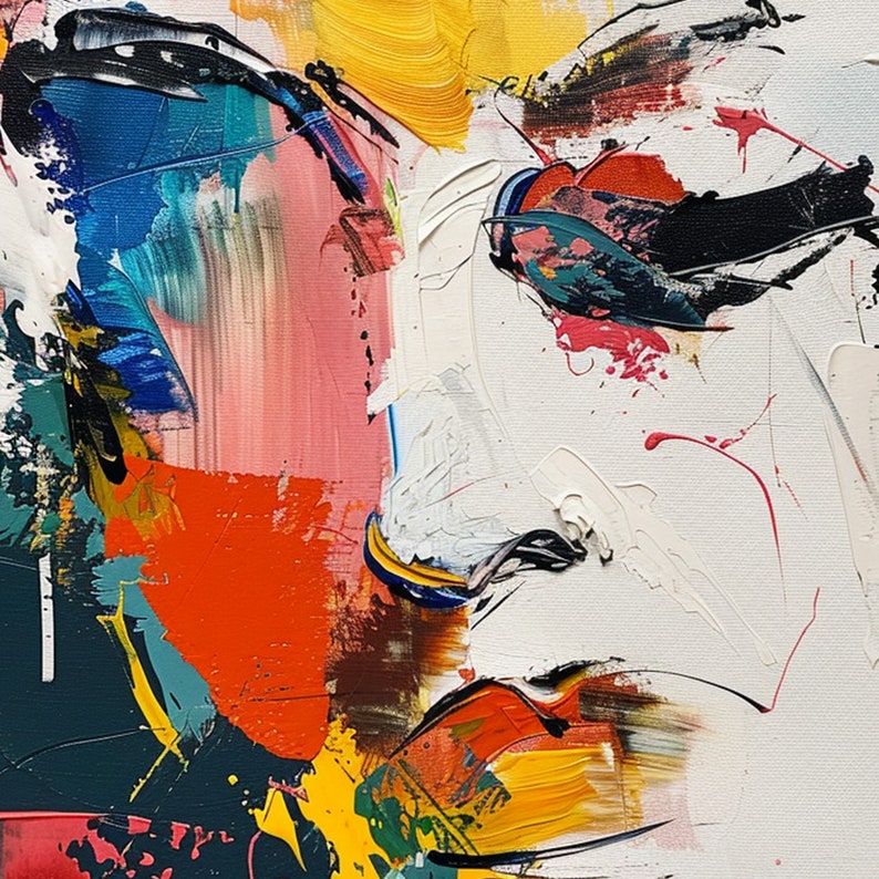 Abstract Face Painting on Canvas, Cororful Wall Art Original, Modern ...