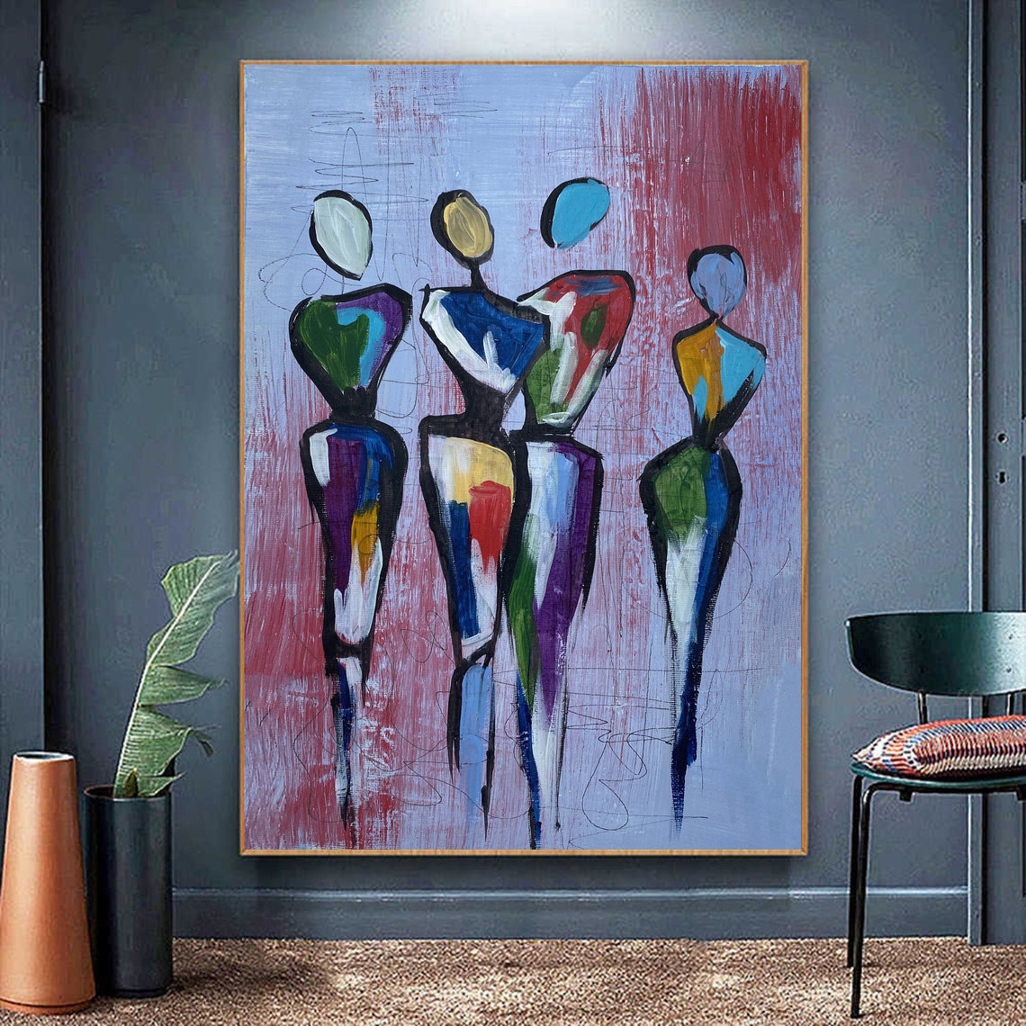 Abstrakte figurative Malerei bunte Wand Kunst Leinwand Figur | Etsy