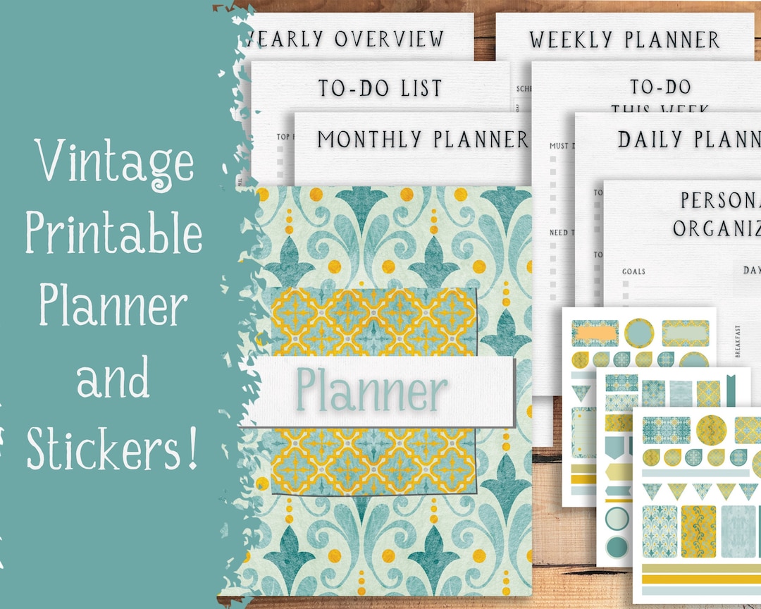 Vintage Blue Planner Printable Digital Planner Blue and - Etsy