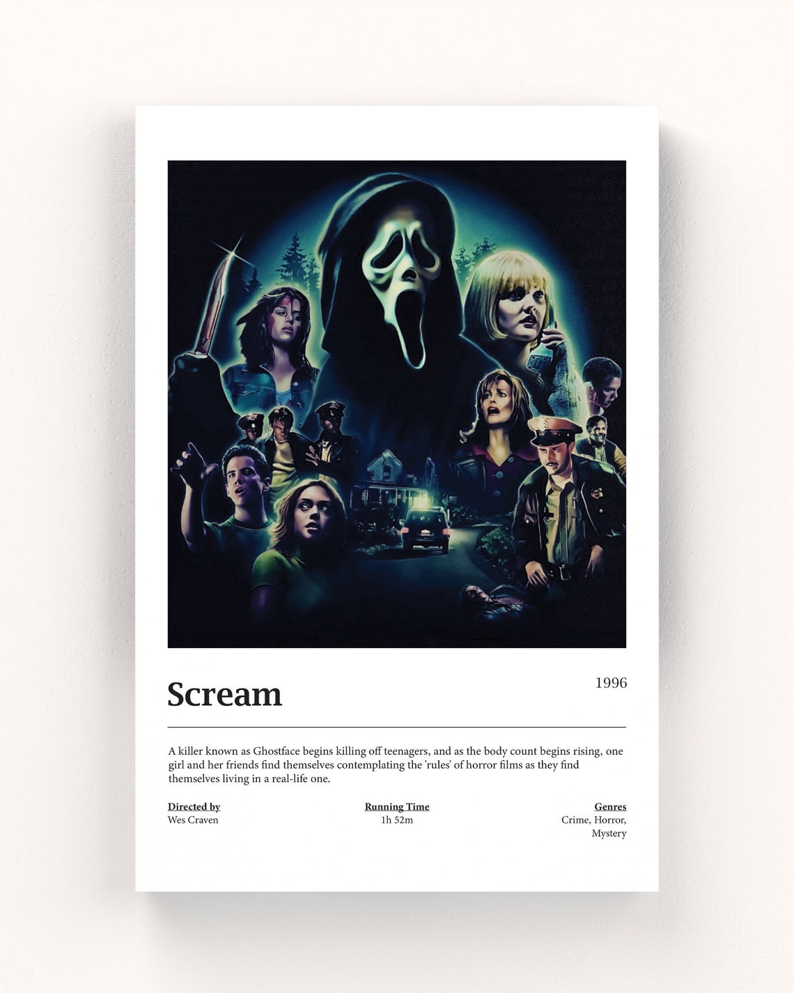 1996 Scream Movie Poster Print, Horror Movie Poster, Minimalist Movie ...