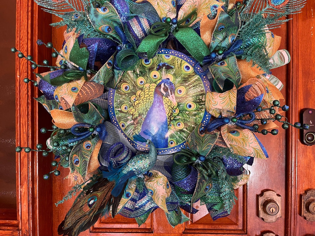 Peacock, Purple, Teal, Gold Metal Sign Wreath With Peacock Pick #8 - Etsy