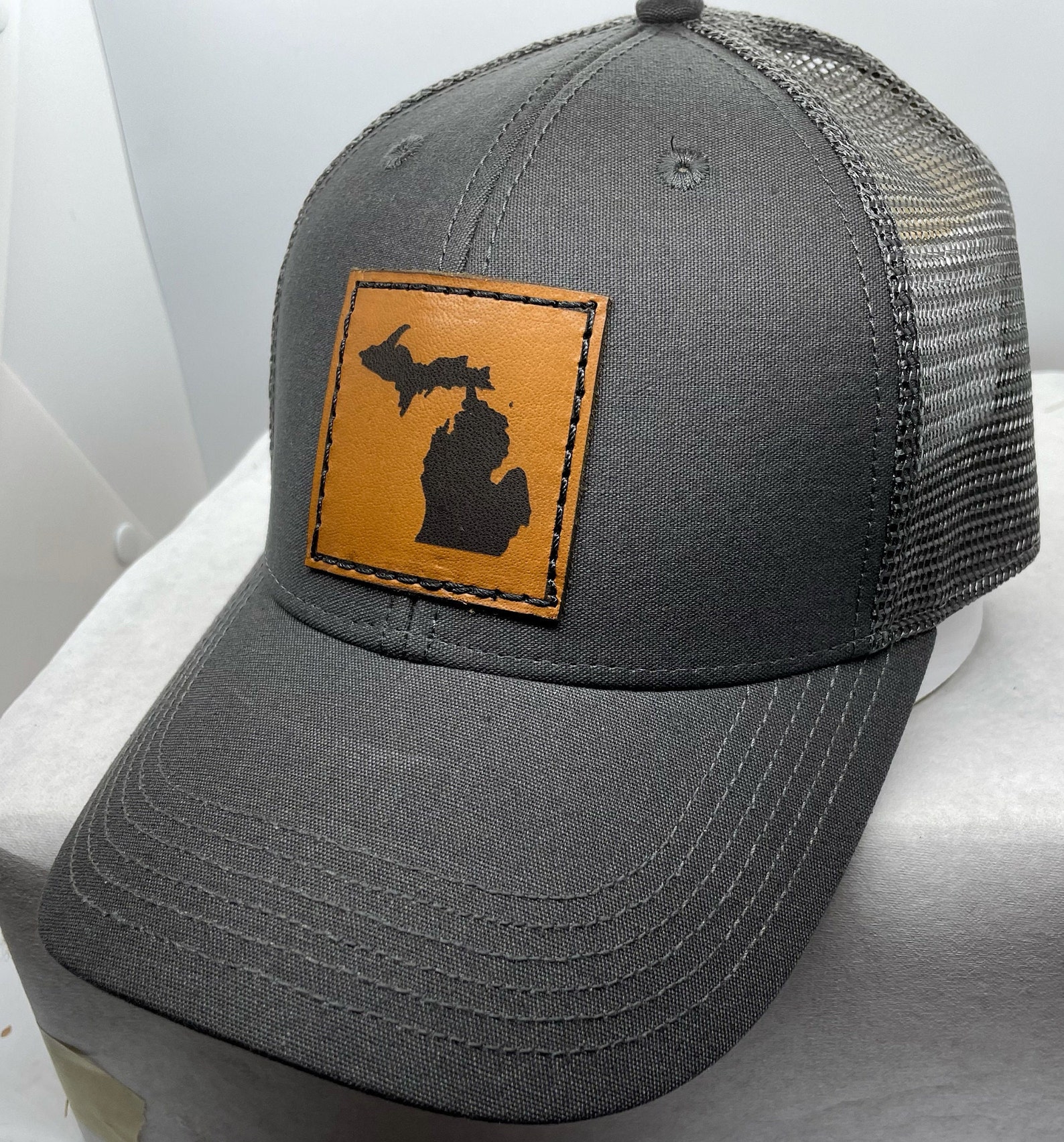 Michigan State Stamp Leather Patch Hat - Etsy