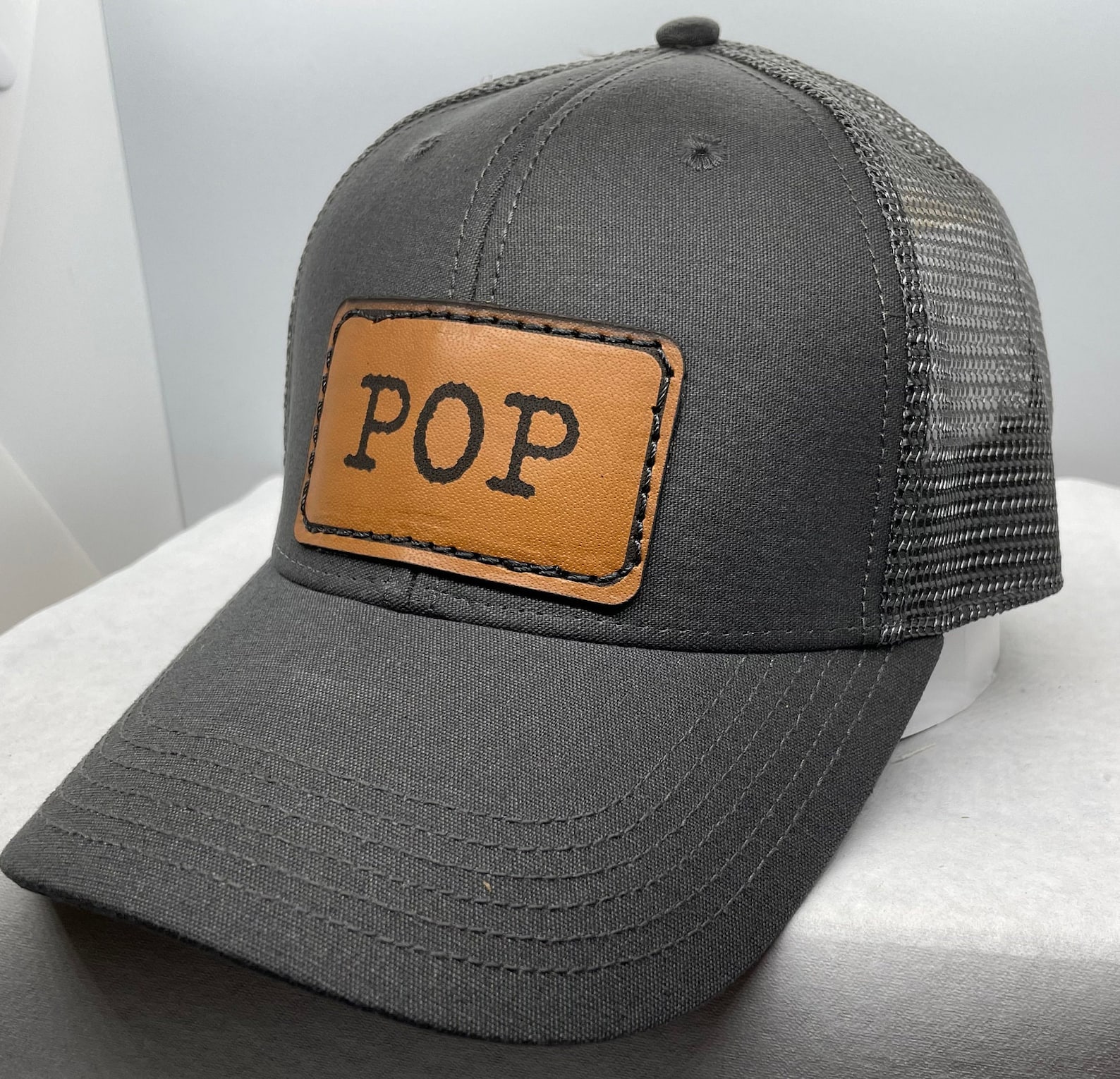 POP Leather Patch Hat Charcoal Gray With Mesh Back Best Pop - Etsy