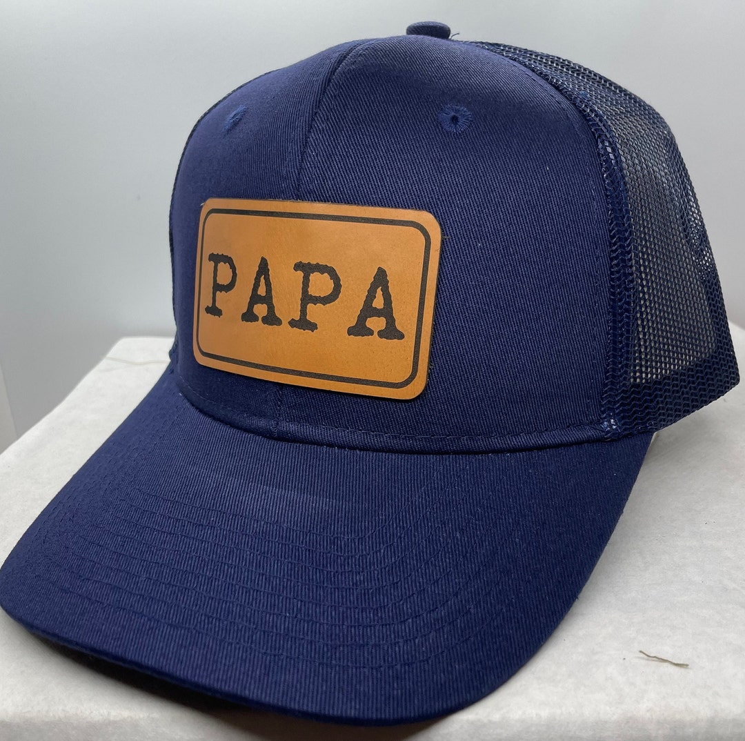 Papa Leather Patch Blue Hat With Mesh Back Best Papa Hat - Etsy