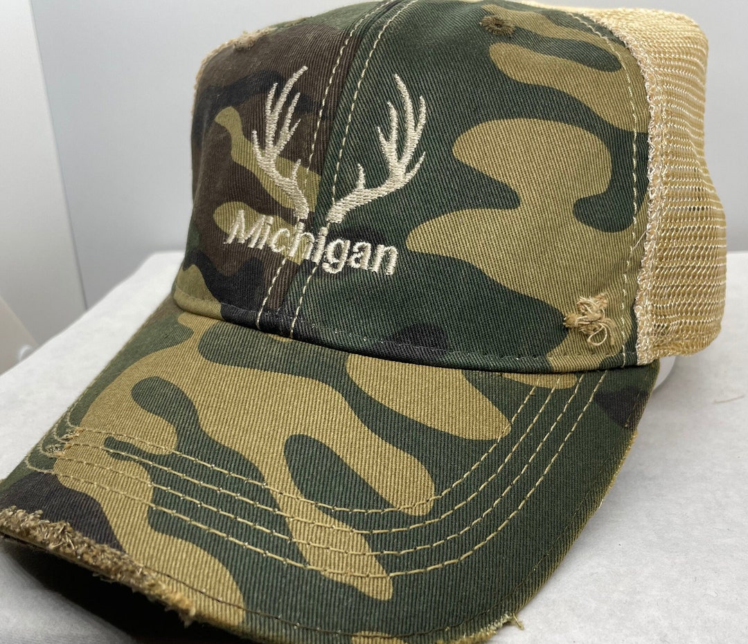 Michigan Deer Distressed Camo Hat - Etsy