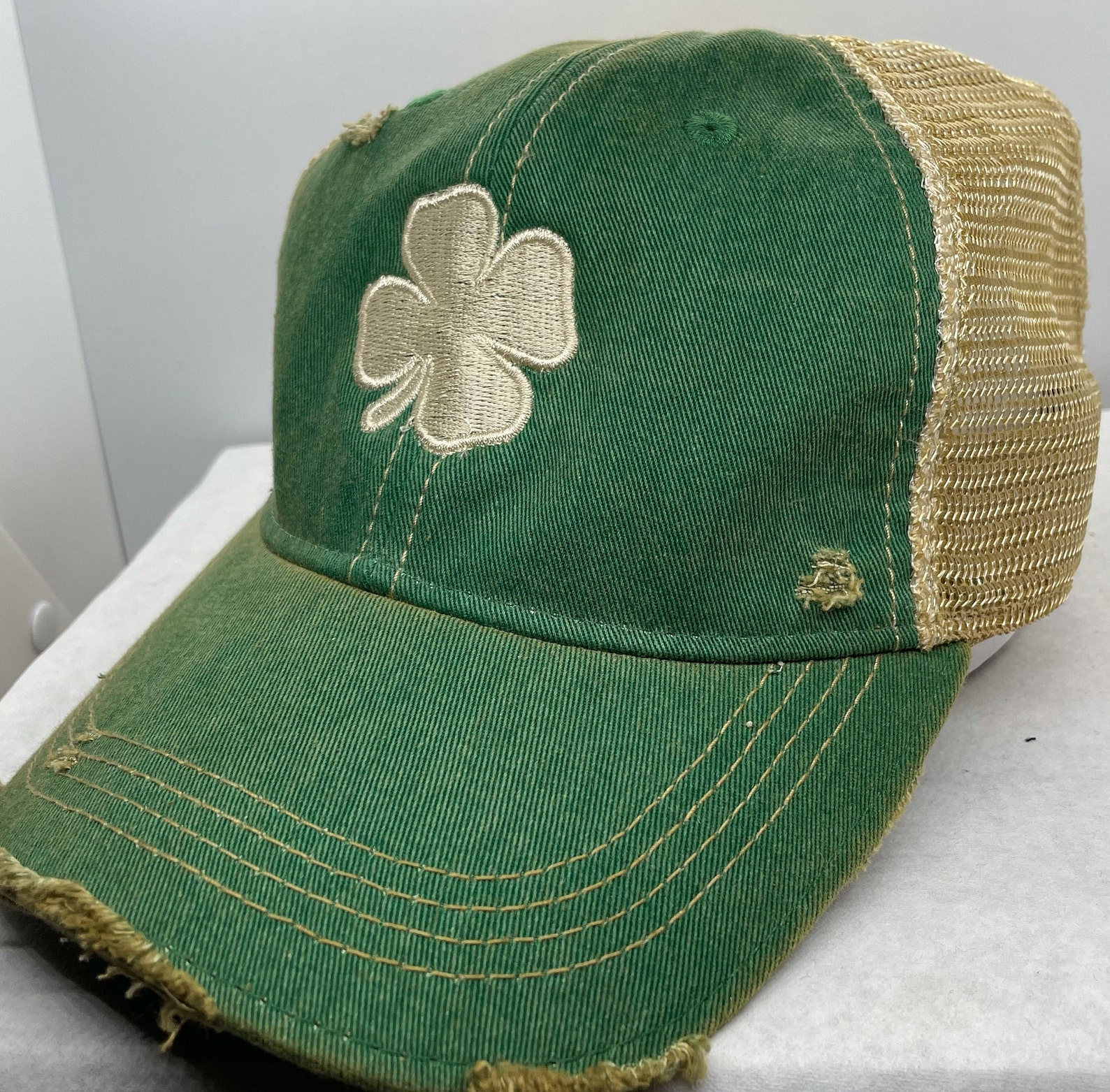 Clover Hat Lucky Clover Hat Four Leaf Clover Distressed Hat Kelly Green ...