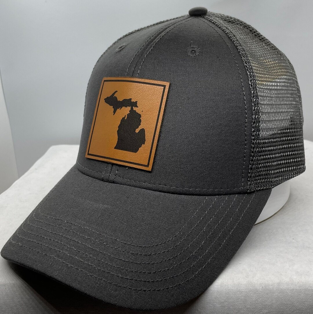 Michigan State Stamp Leather Patch Hat - Etsy