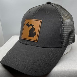 Michigan State Stamp Leather Patch Hat - Etsy