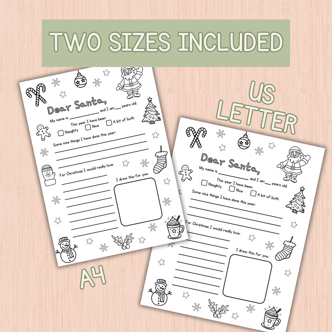 Letter to Santa Coloring Page, Kids Christmas Activity (digital ...