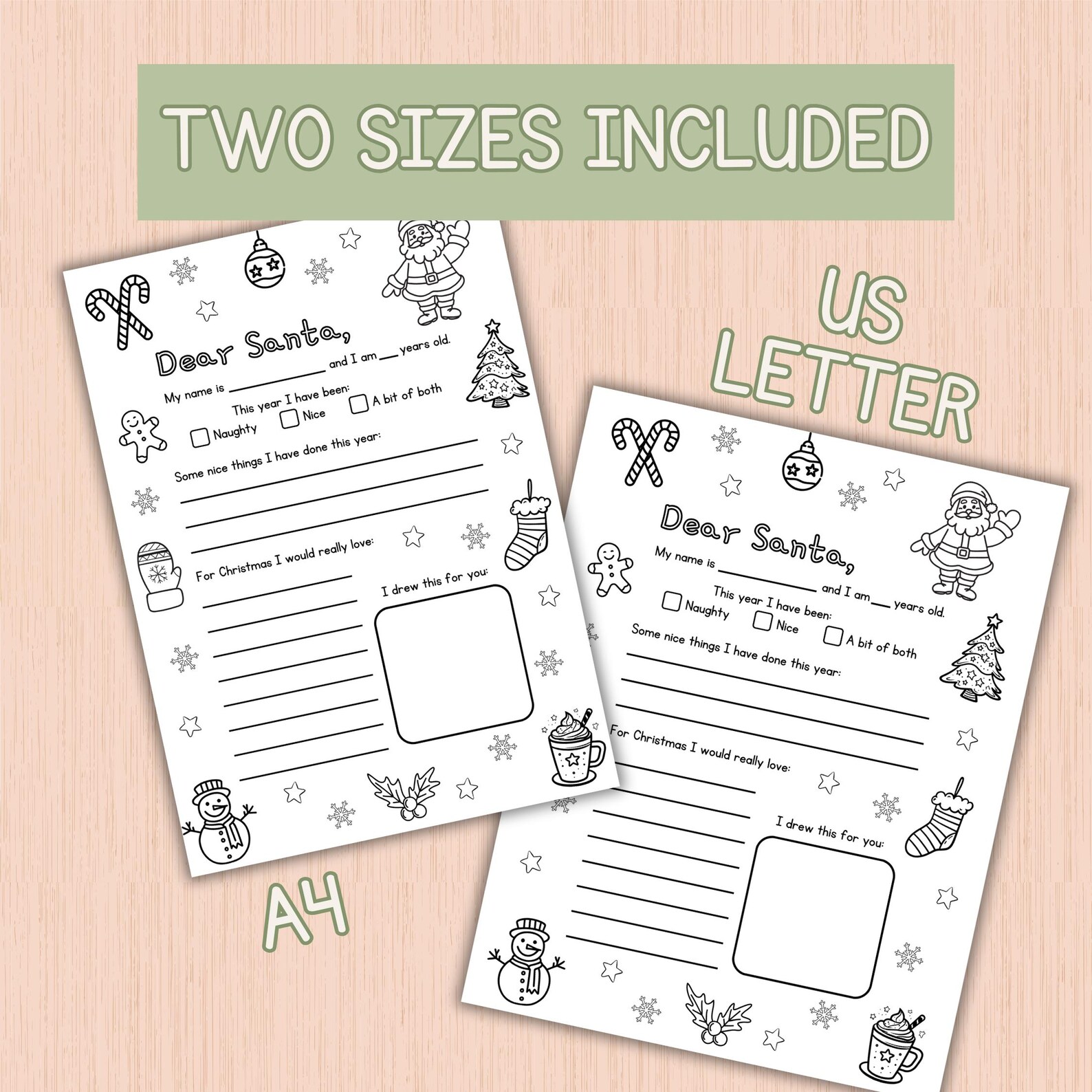 Letter to Santa Coloring Page, Kids Christmas Activity (digital ...