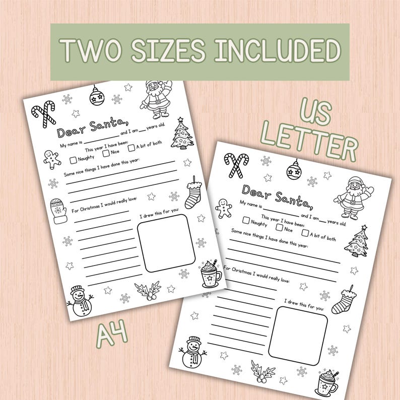 Letter to Santa Coloring Page, Kids Christmas Activity (digital ...