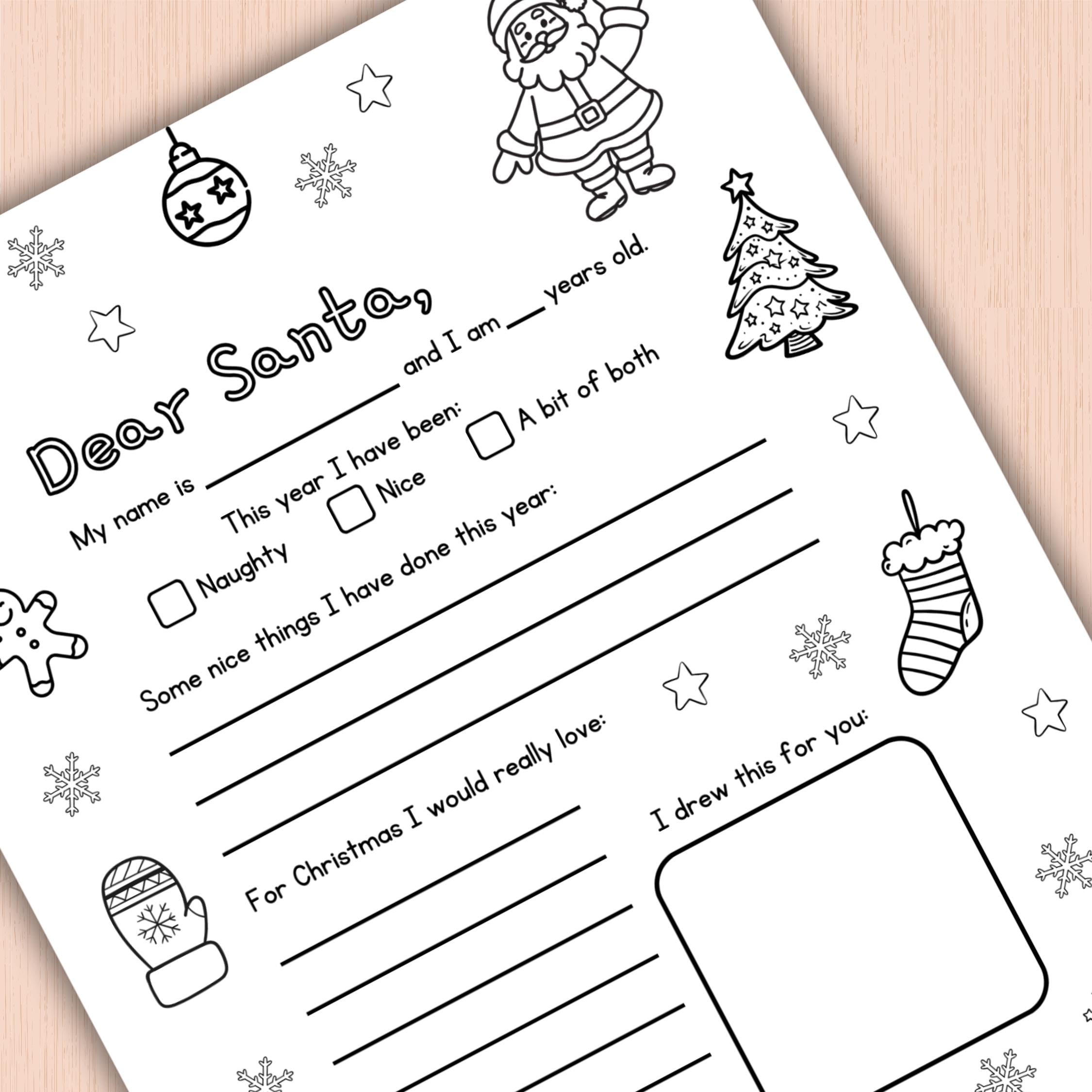 Letter to Santa Coloring Page, Kids Christmas Activity (digital ...