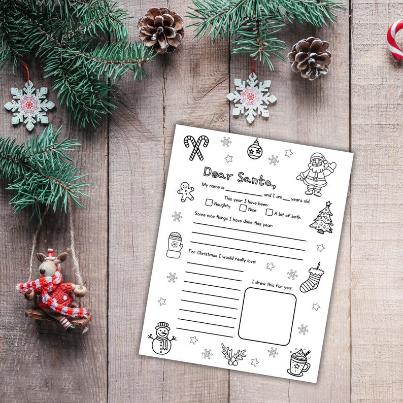 Letter to Santa Coloring Page, Kids Christmas Activity (digital ...